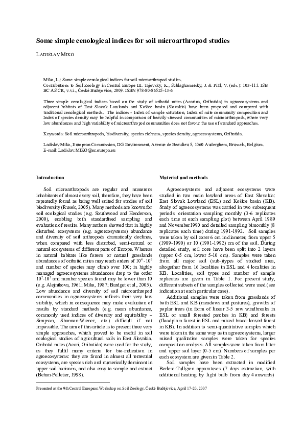(PDF) Some simple cenological indices for soil microarthropod studies