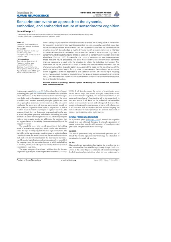 (PDF) Sensorimotor event: an approach to the dynamic, embodied, and embedded nature of ...