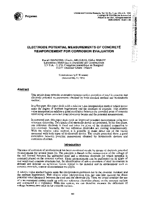 (PDF) Electrode potential measurements of concrete reinforcement for corrosion evaluation