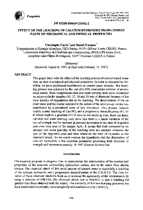 (PDF) Effect of the leaching of calcium hydroxide from cement paste on mechanical and physical ...