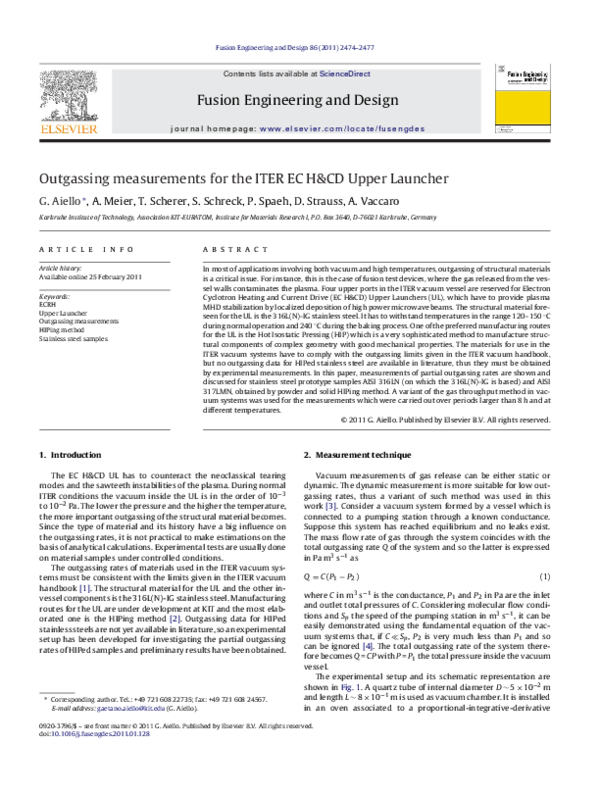 (PDF) Outgassing measurements for the ITER EC H&CD Upper Launcher