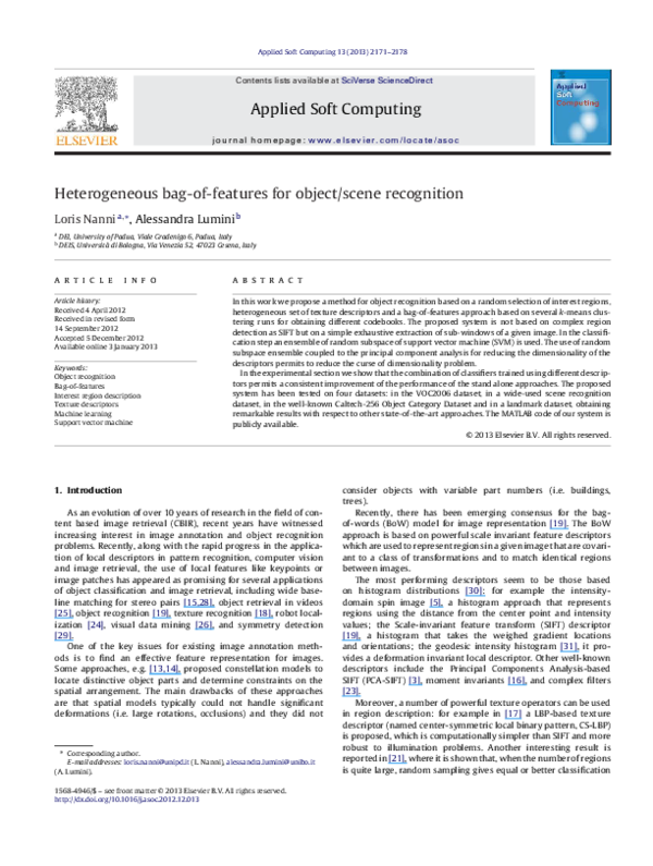 (PDF) Heterogeneous bag-of-features for object/scene recognition