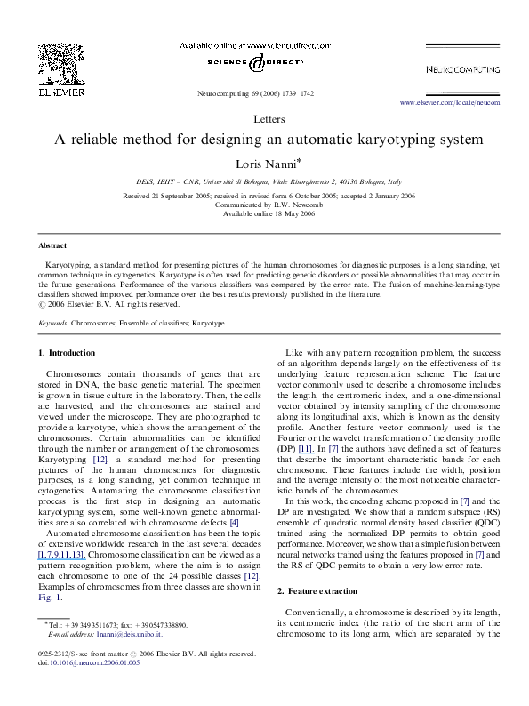 (PDF) A reliable method for designing an automatic karyotyping system