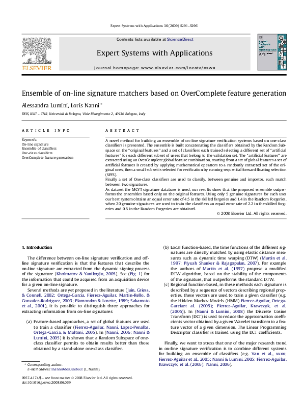 (PDF) Ensemble of on-line signature matchers based on OverComplete feature generation