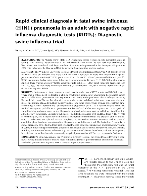 (PDF) Rapid clinical diagnosis in fatal swine influenza (H1N1 ...