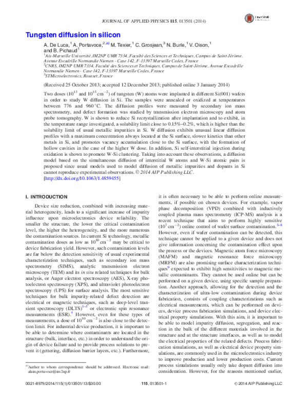 (PDF) Tungsten diffusion in silicon