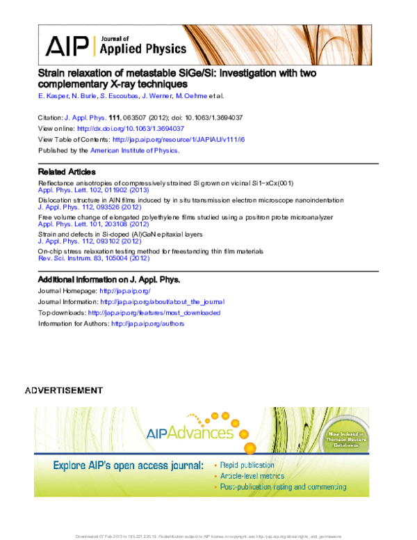 (PDF) Strain relaxation of metastable SiGe/Si: Investigation with two ...