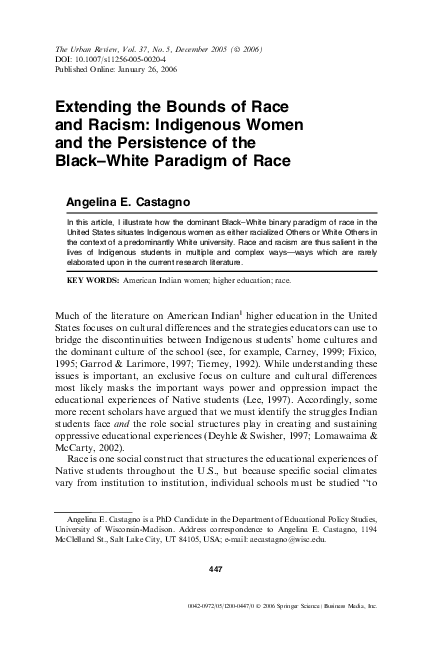 (PDF) Extending the Bounds of Race and Racism: Indigenous Women and the ...