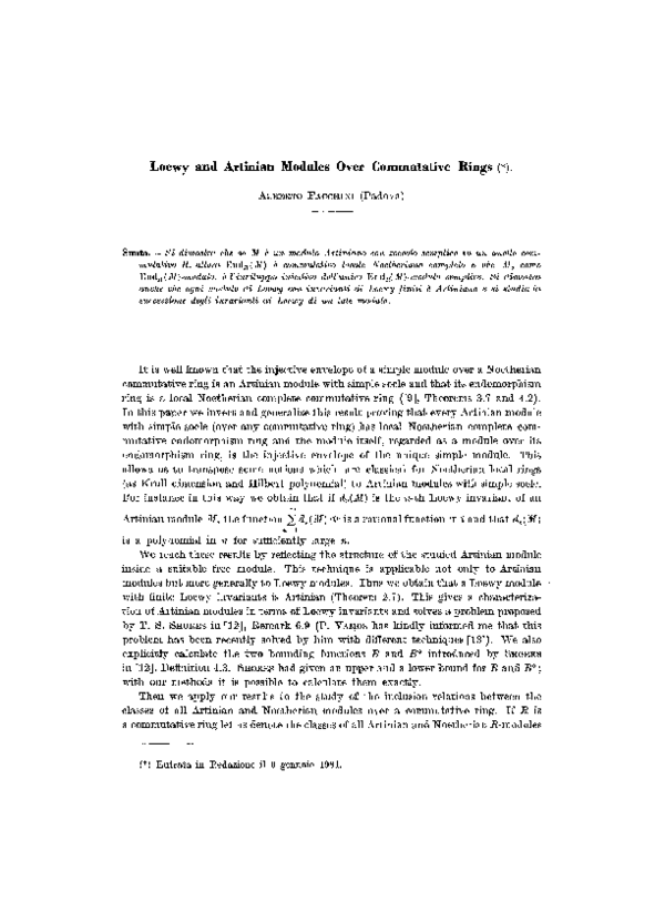 (PDF) Loewy and Artinian modules over commutative rings
