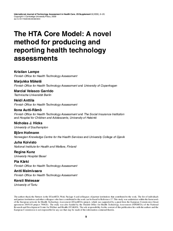 (PDF) The HTA Core Model: A novel method for producing and reporting ...
