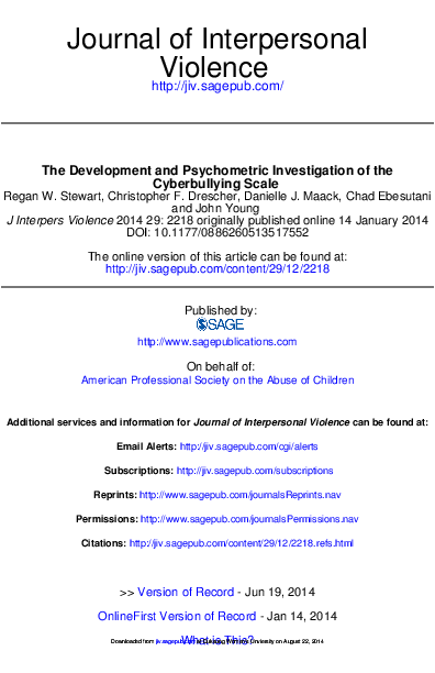 (PDF) Cyberbullying Scale The Development and Psychometric ...
