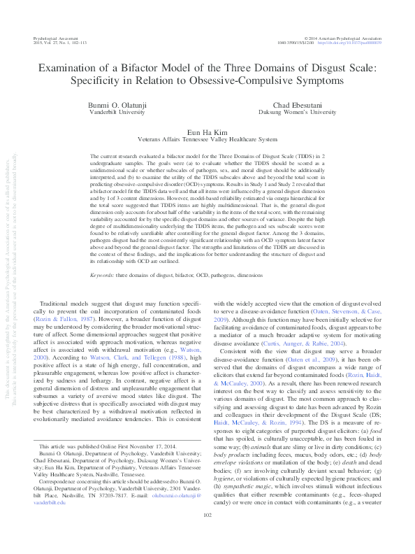 (PDF) Examination of a Bifactor Model of the Three Domains of Disgust ...