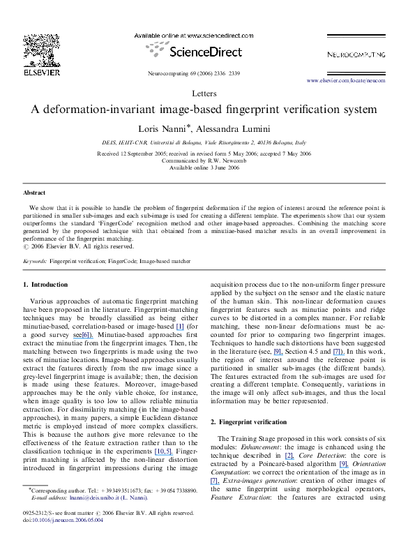 (PDF) A deformation-invariant image-based fingerprint verification ...
