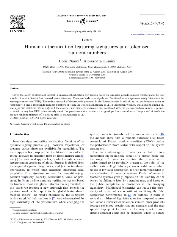 (PDF) Human authentication featuring signatures and tokenised random ...