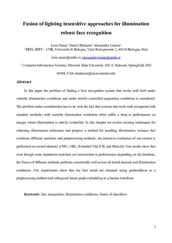 (DOC) Fusion of lighting insensitive approaches for illumination robust face recognition