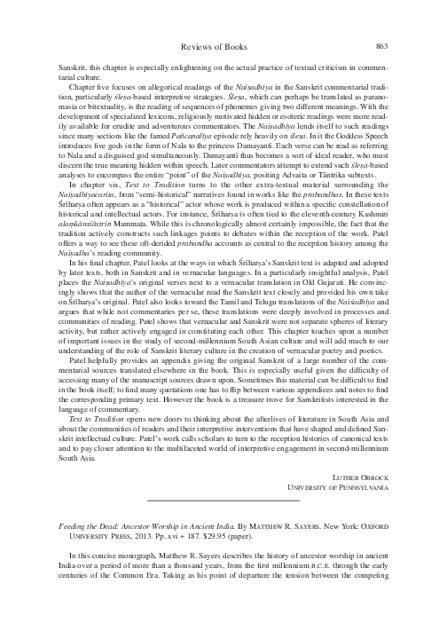 (PDF) Review of Feeding the Dead: Ancestor Worship in Ancient India by ...