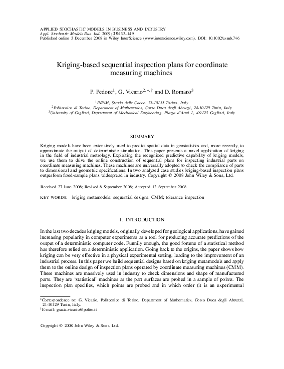 (PDF) Kriging-based sequential inspection plans for coordinate ...
