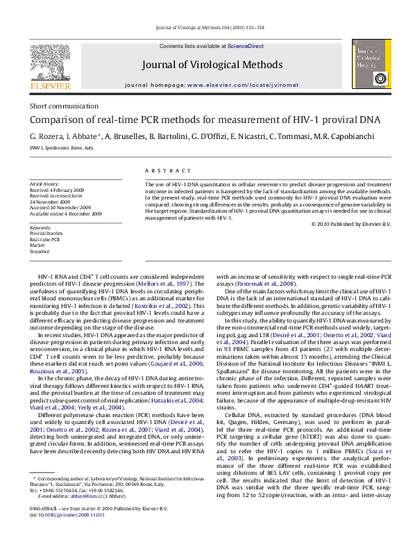 (PDF) Comparison of real-time PCR methods for measurement of HIV-1 ...