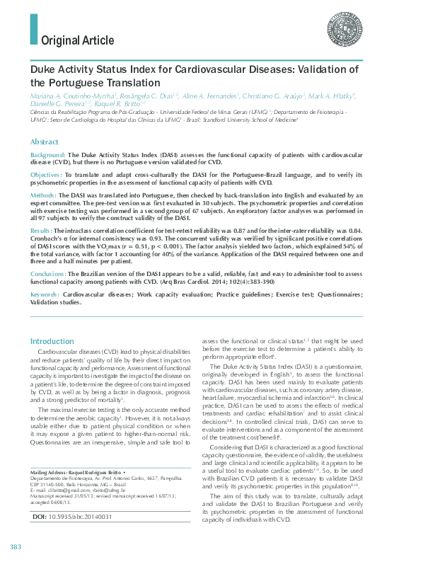 (PDF) Duke Activity Status Index for Cardiovascular Diseases ...
