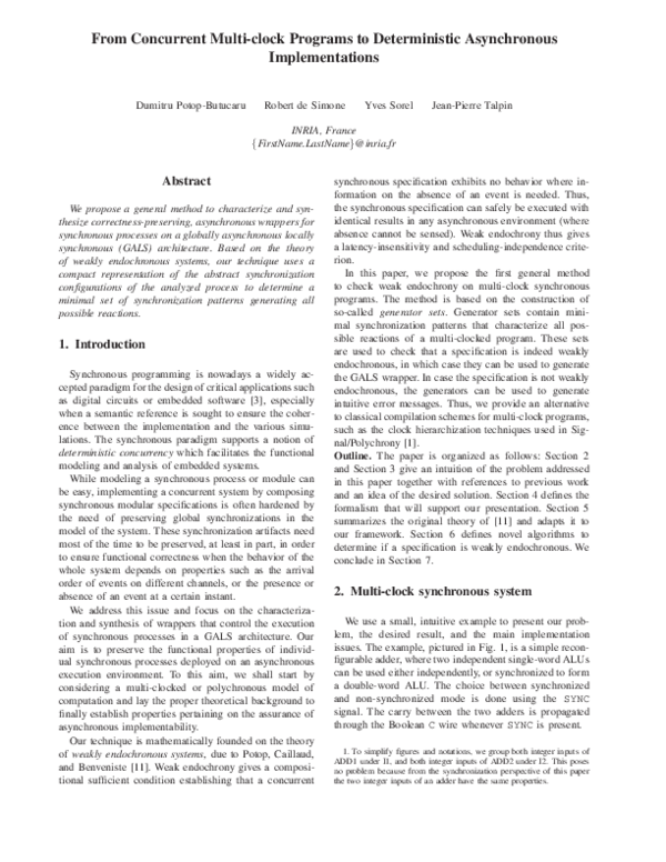 Pdf From Concurrent Multi Clock Programs To Deterministic Asynchronous Implementations