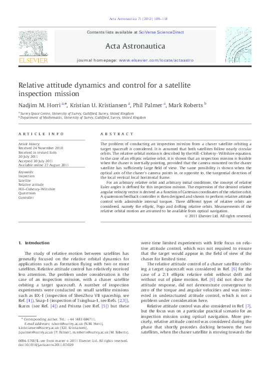 (PDF) Relative attitude dynamics and control for a satellite inspection ...