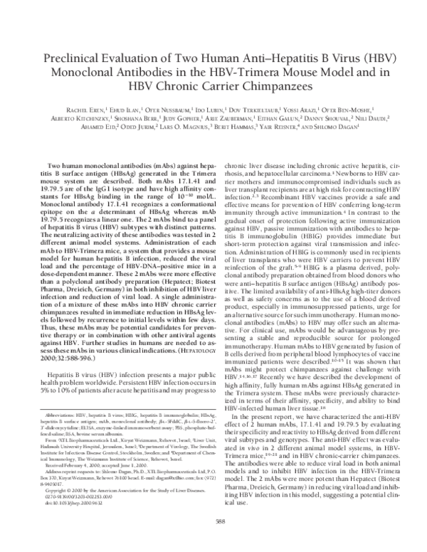 (PDF) Preclinical Evaluation of Two Human Anti–Hepatitis B Virus(HBV ...