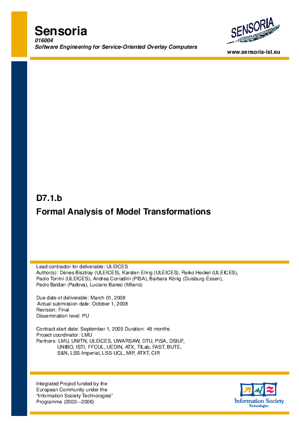 (PDF) Formal Analysis of Model Transformations