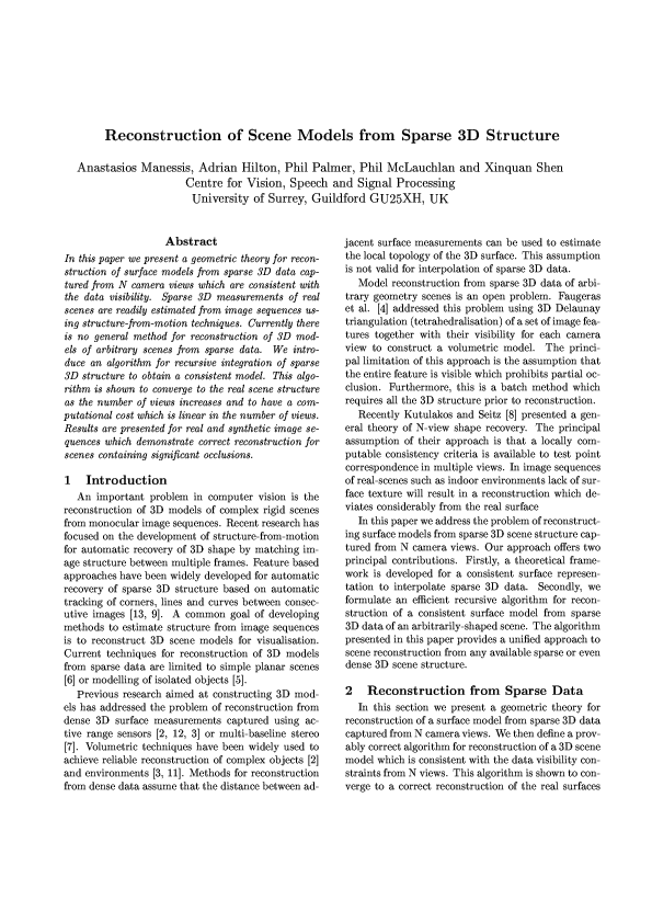 (PDF) Reconstruction of Scene Models from Sparse 3D Structure