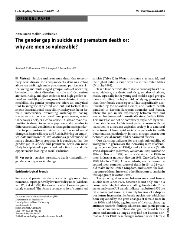 (PDF) The gender gap in suicide and premature death or: why are men so ...