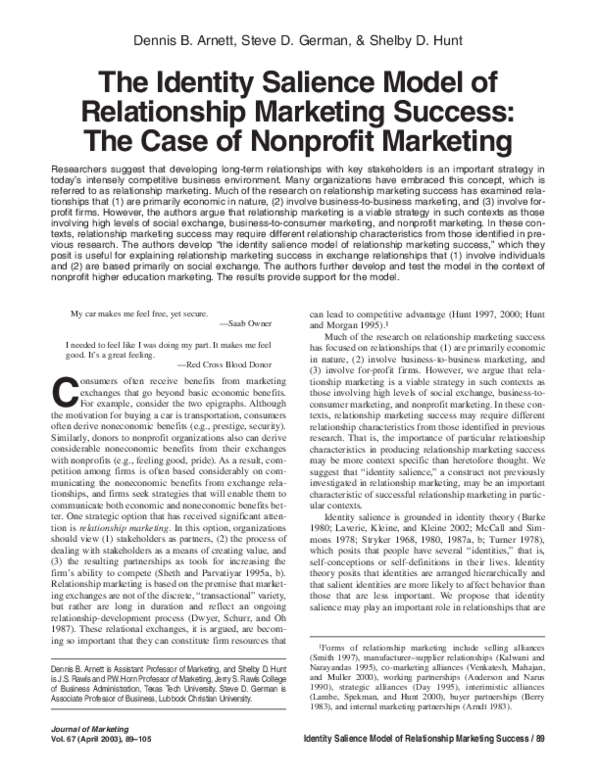 (PDF) Identity Salience Model of Relationship Marketing Success / 89 ...