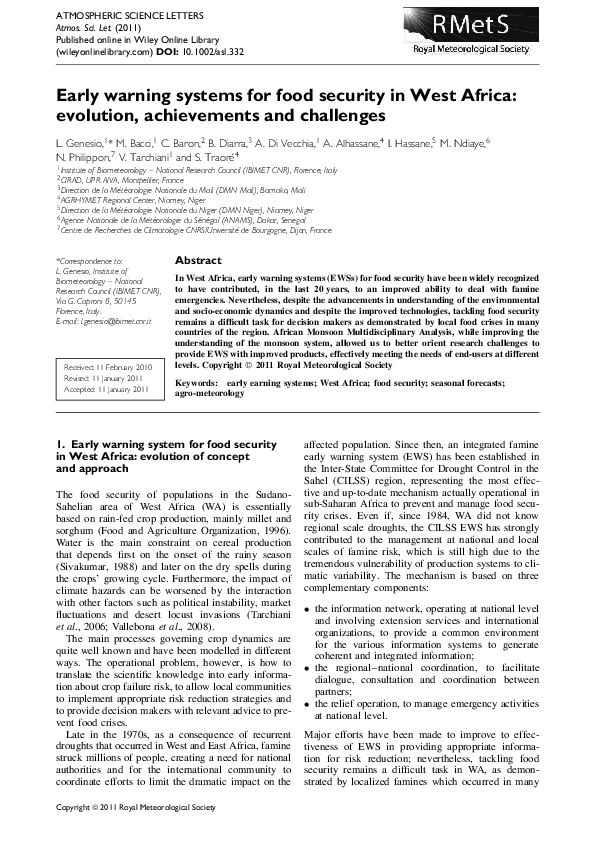 (PDF) Early warning systems for food security in West Africa: evolution ...