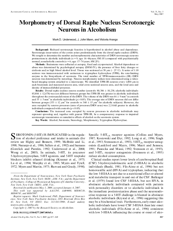 (PDF) Morphometry of Dorsal Raphe Nucleus Serotonergic Neurons in Alcoholism