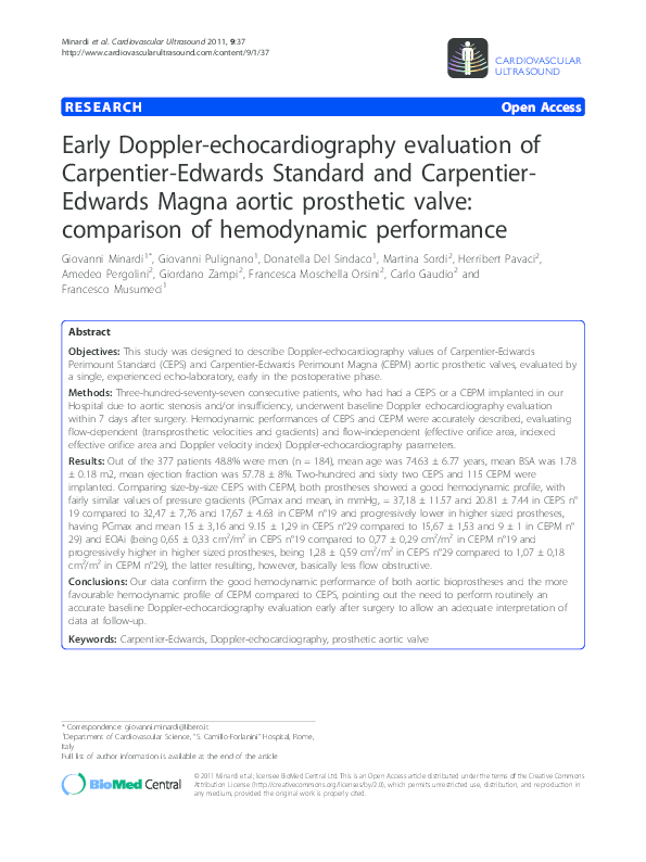 (PDF) Early Doppler-echocardiography evaluation of Carpentier-Edwards ...