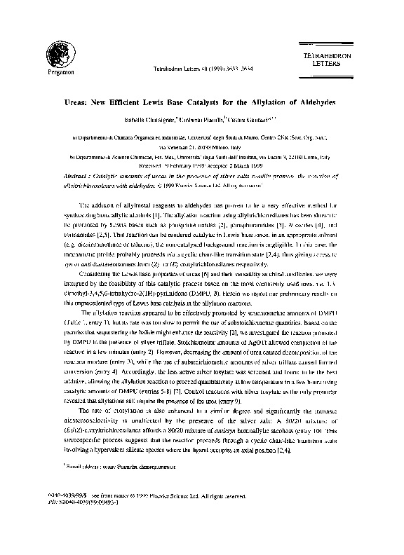 (PDF) Ureas: New efficient Lewis base catalysts for the allylation of aldehydes