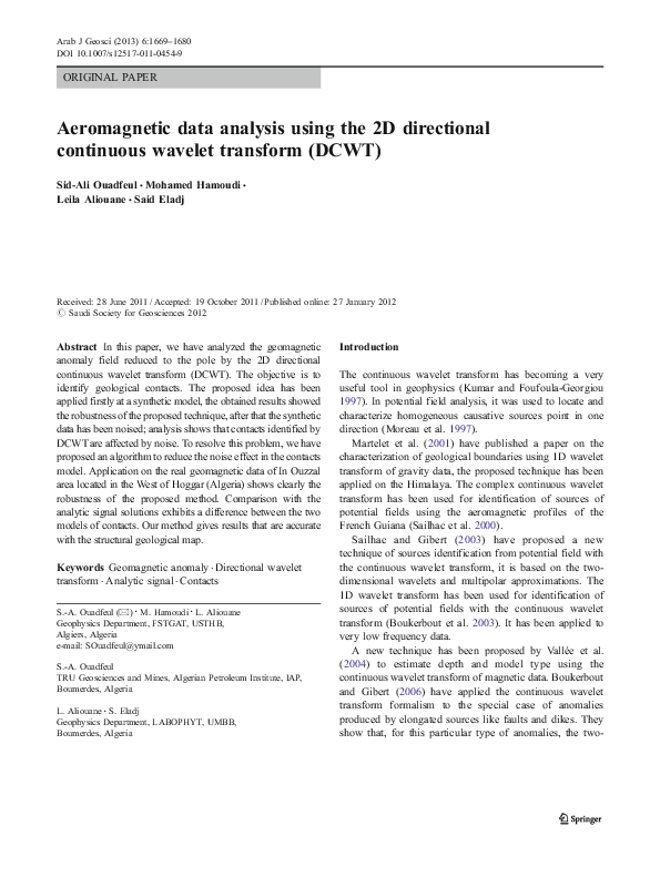 (PDF) Aeromagnetic data analysis using the 2D directional continuous ...