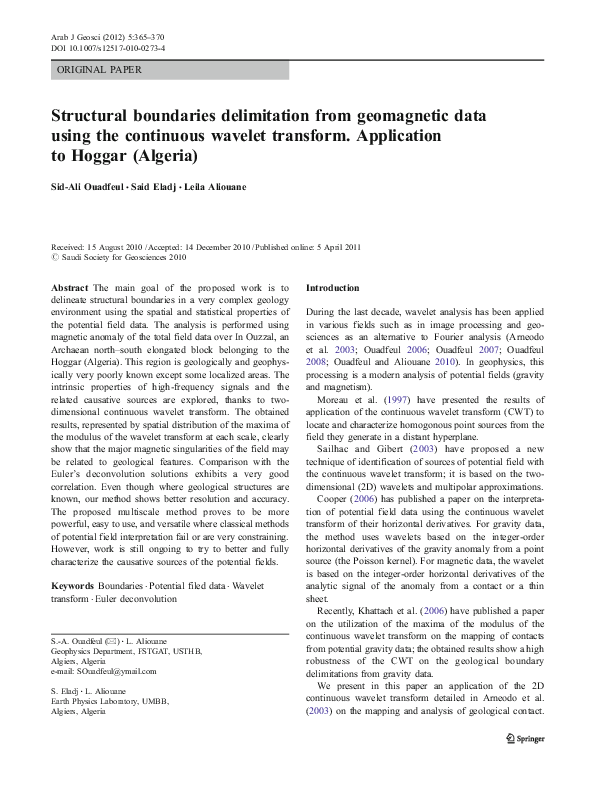 (PDF) Structural boundaries delimitation from aeromagnetic data using the horizontal gradient ...