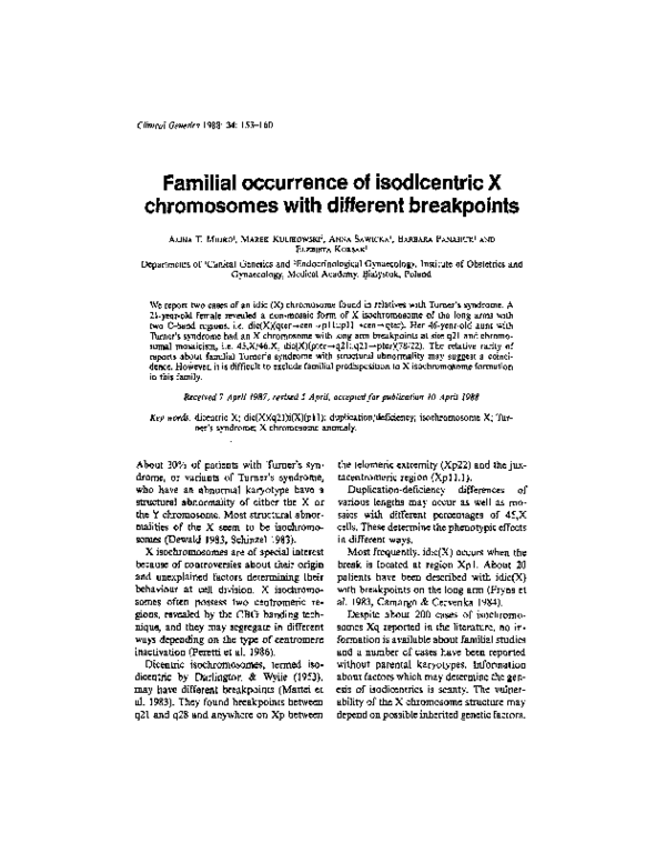 (PDF) Familial occurrence of isodicentric X chromosomes with different ...