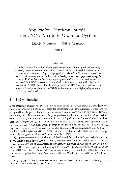 (PDF) Application development with the FNC-2 attribute grammar system