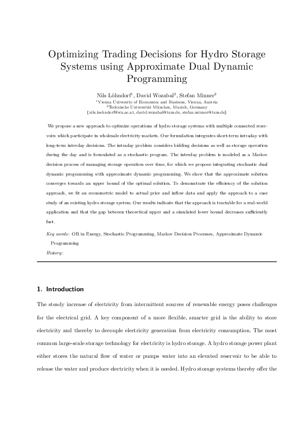 (PDF) Optimizing Trading Decisions for Hydro Storage Systems Using ...