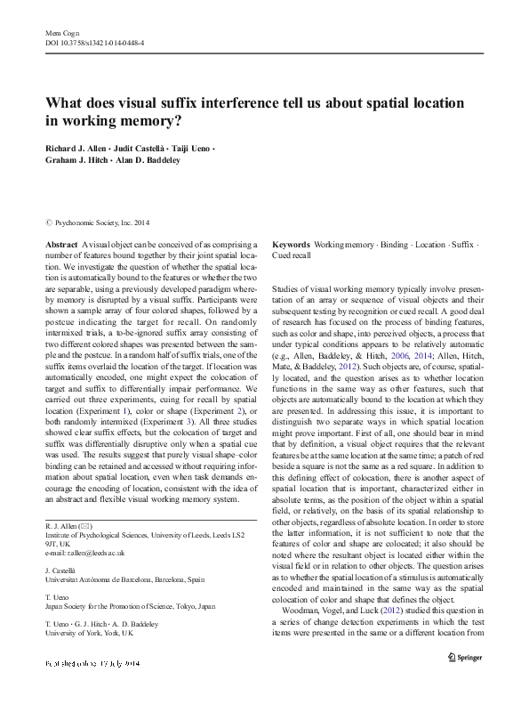 (PDF) What does visual suffix interference tell us about spatial location in working memory?