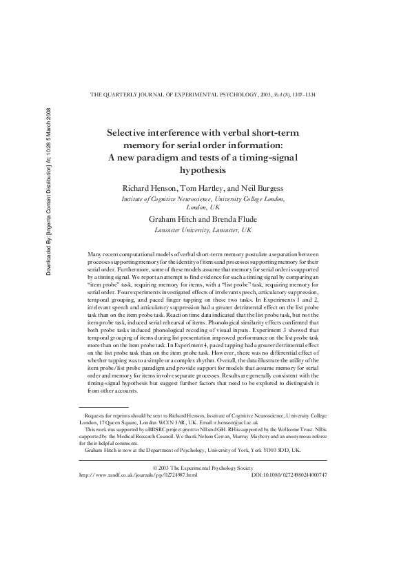 (PDF) Selective interference with verbal short-term memory for serial order information: A new ...