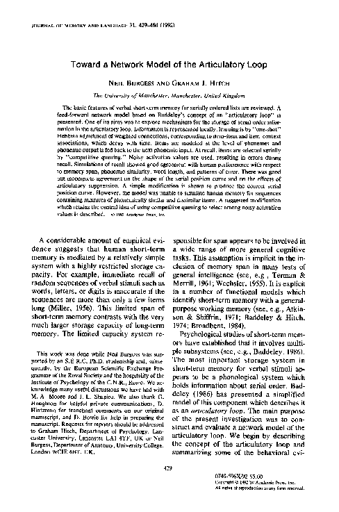 (PDF) Toward a network model of the articulatory loop*1