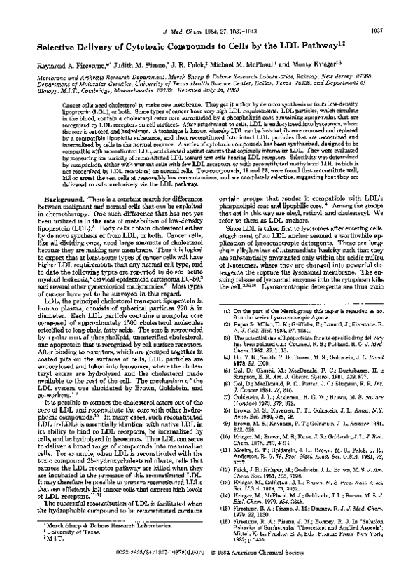 (PDF) Selective delivery of cytotoxic compounds to cells by the LDL pathway