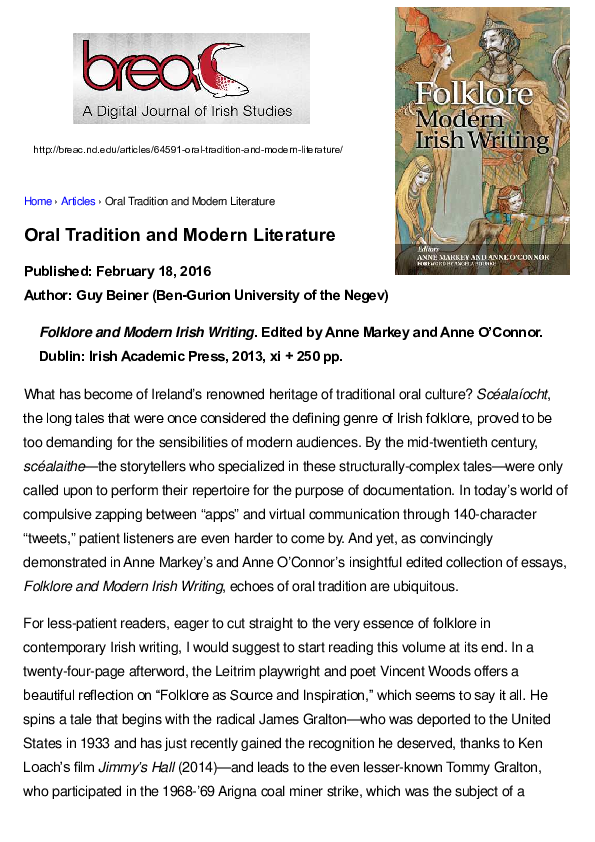 (PDF) Oral Tradition and Modern Literature