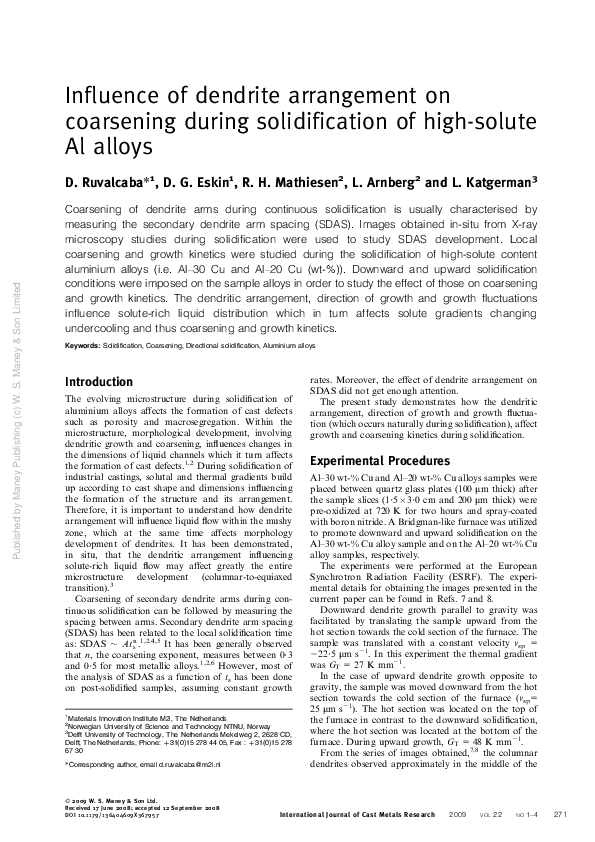(PDF) Influence of dendrite arrangement on coarsening during solidification of high-solute Al alloys