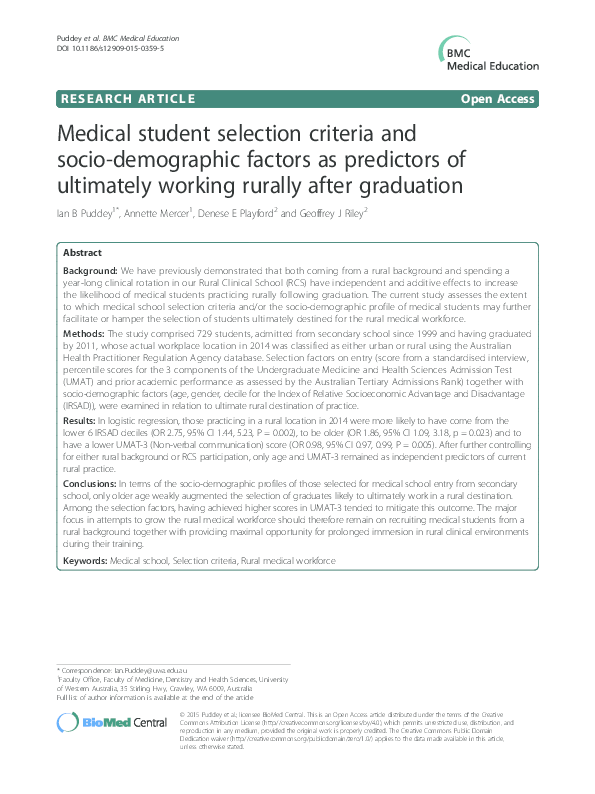 (PDF) Medical student selection criteria and socio-demographic factors ...
