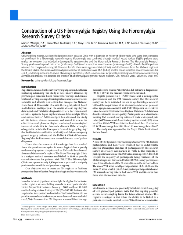 (PDF) Construction of a US Fibromyalgia Registry Using the Fibromyalgia ...