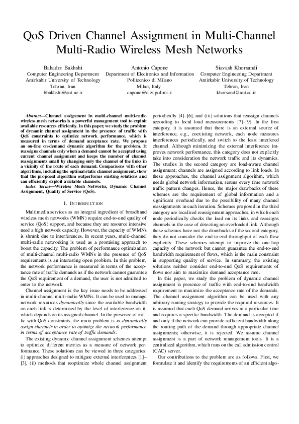 (PDF) QoS Driven Channel Assignment in Multi-Channel Multi-Radio Wireless Mesh Networks