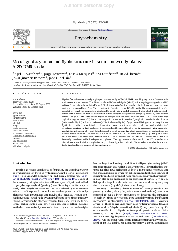 (PDF) Monolignol acylation and lignin structure in some nonwoody plants ...