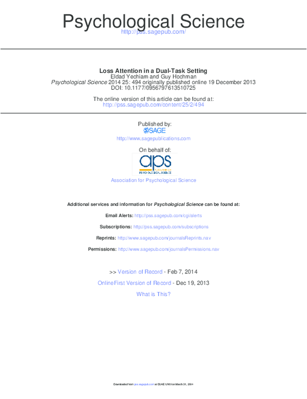 (PDF) Loss Attention in a Dual-Task Setting